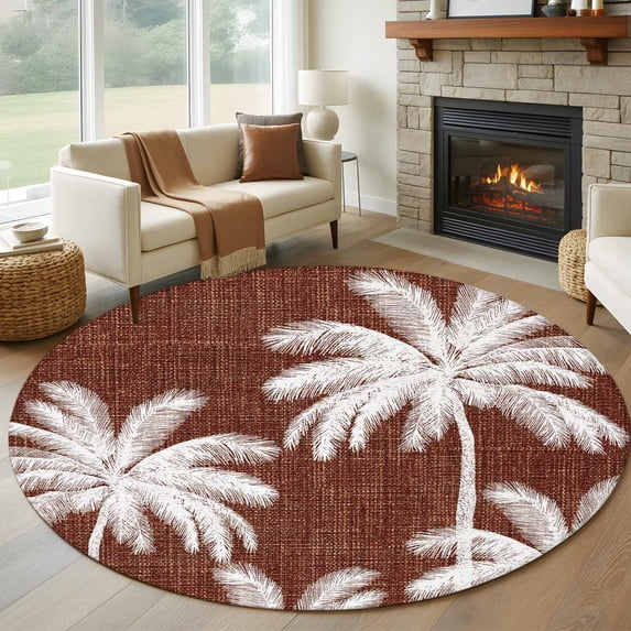 Brown Palm Trees 5FT Round Area Rugs for Living Room Summer Beach ...