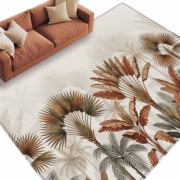 Brown Palm Trees Area Rug 8x10 Washable Rug Non Slip Tropical Summer ...