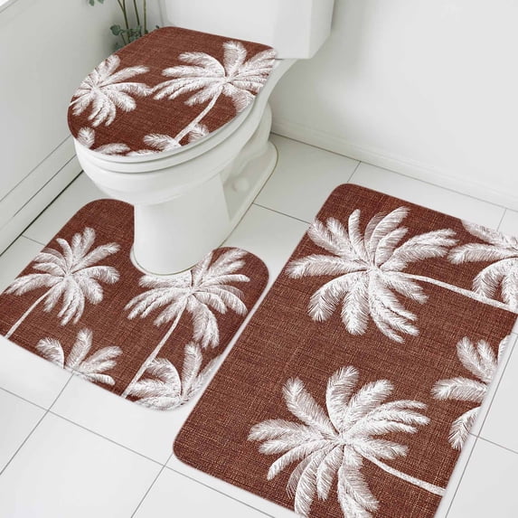 Brown Palm Trees Bathroom Rugs Set Summer Beach Tropical Farmhouse Non ...