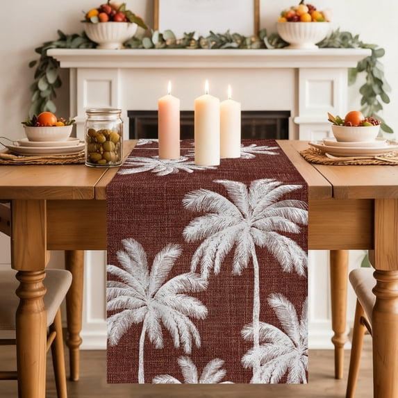 Brown Palm Trees Dining Table Runner, Summer Beach Tropical Farmhouse ...