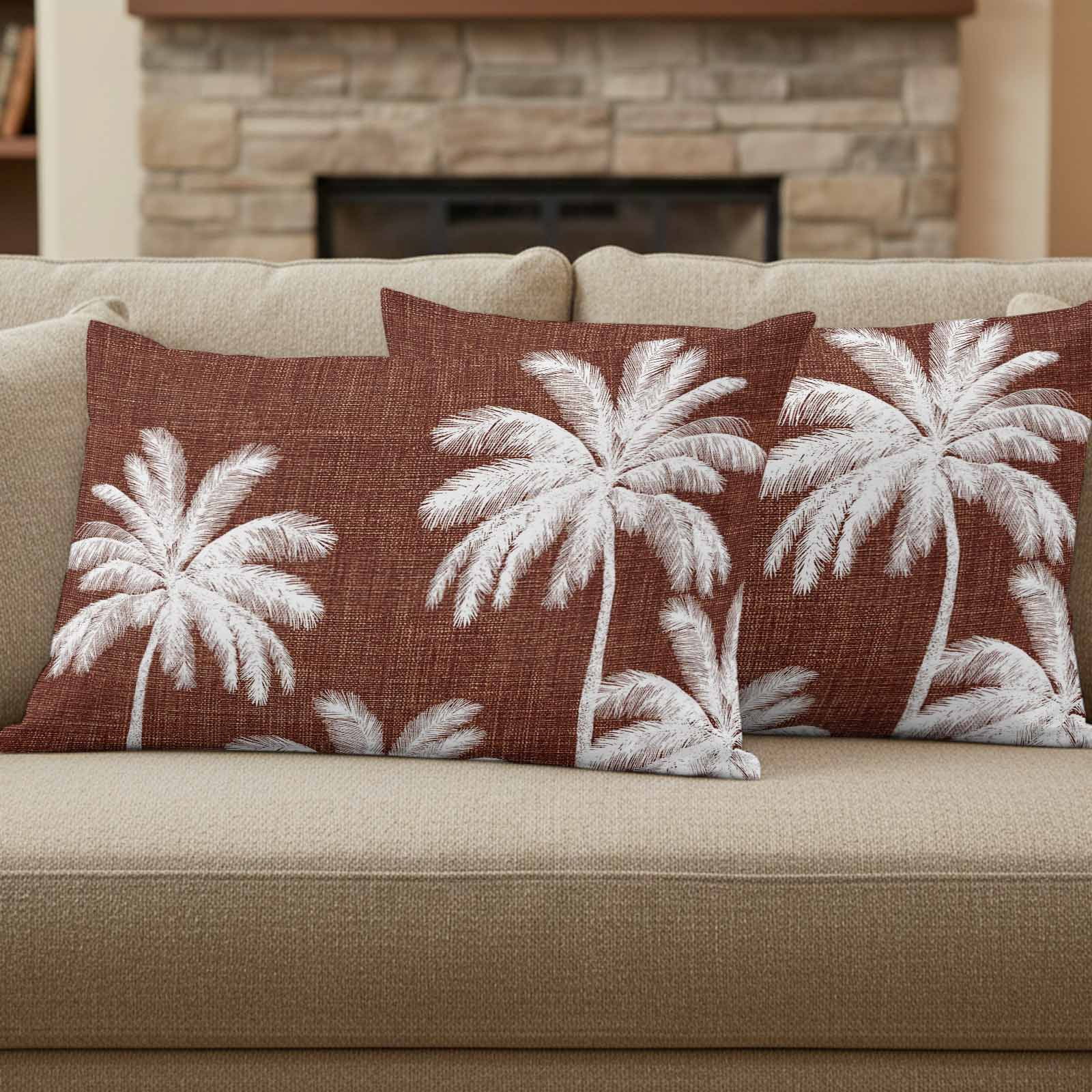 Brown Palm Trees Pillow Covers Set of 2, Summer Beach Tropical ...