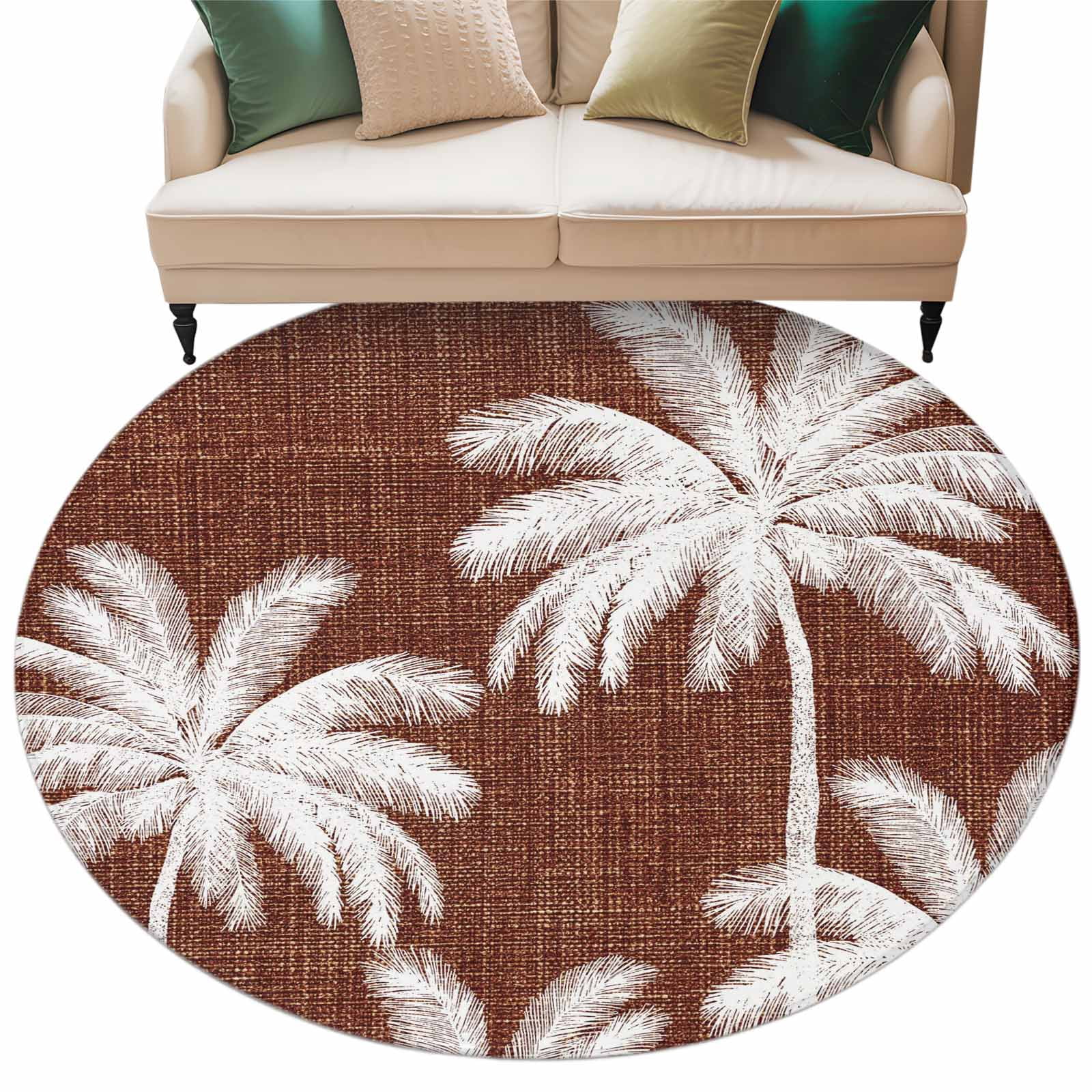 Brown Palm Trees Round Living Room Rugs 6 ft, Summer Beach Tropical ...