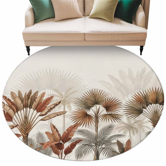 Brown Palm Trees Round Rug 8ft Washable Circle Rugs Non Slip Tropical ...