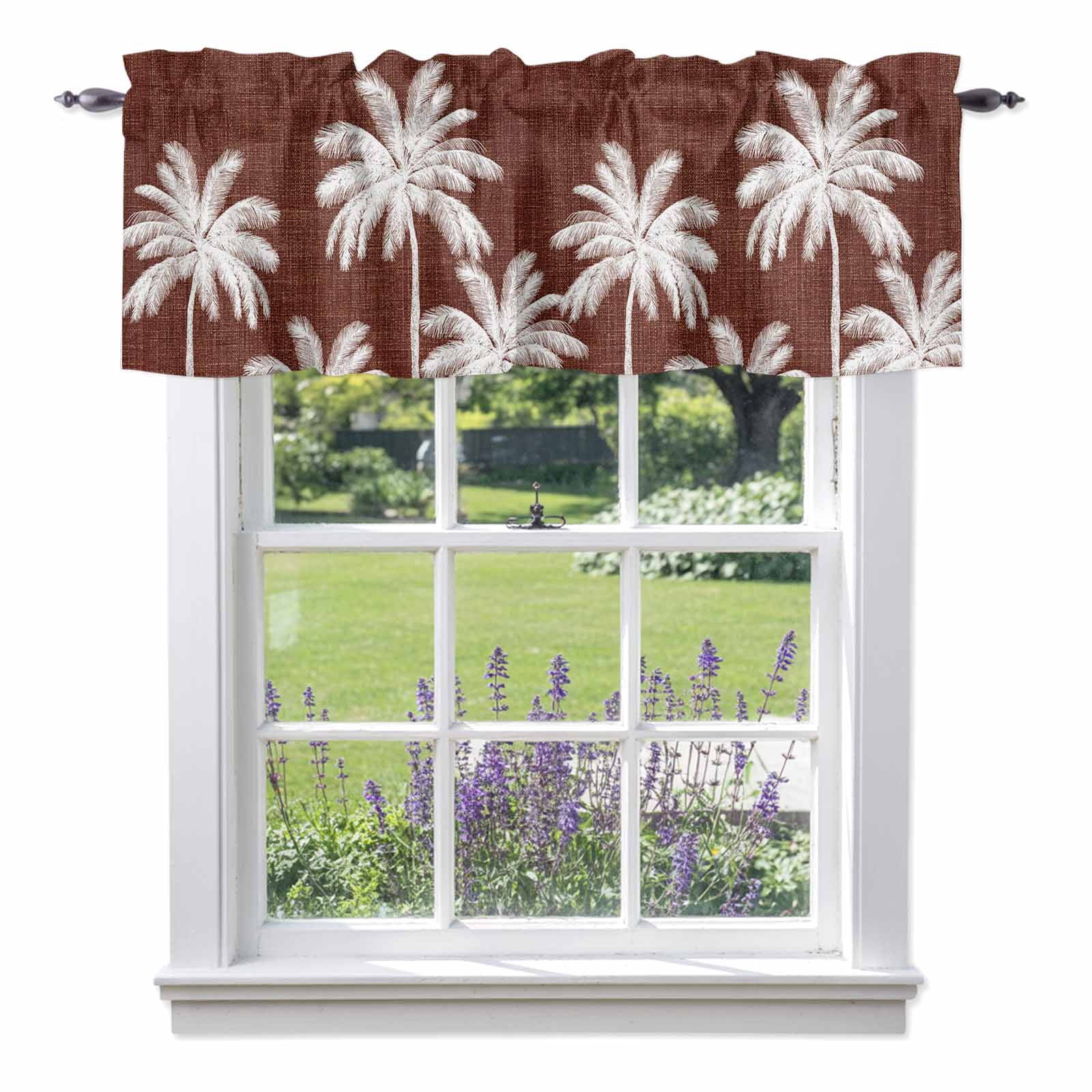Brown Palm Trees Valances for Windows Summer Beach Tropical Farmhouse ...