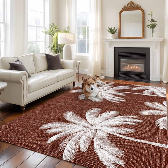 Brown Palm Trees Washable Area Rug 6x9 Summer Beach Tropical Farmhouse ...
