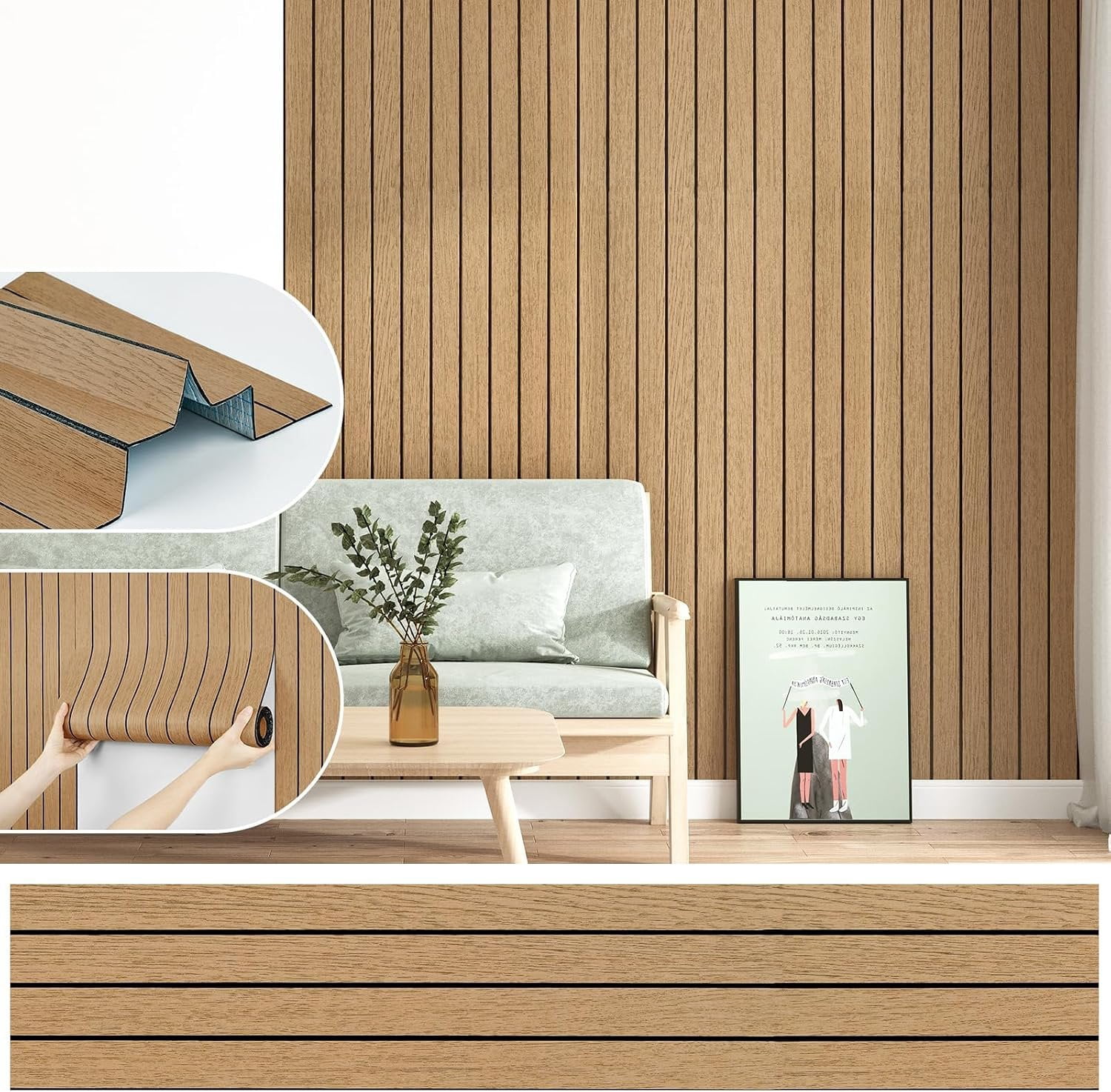 Brown Panels for Wall Sound Proof Slat Wallpaper Renter Friendly Wall ...