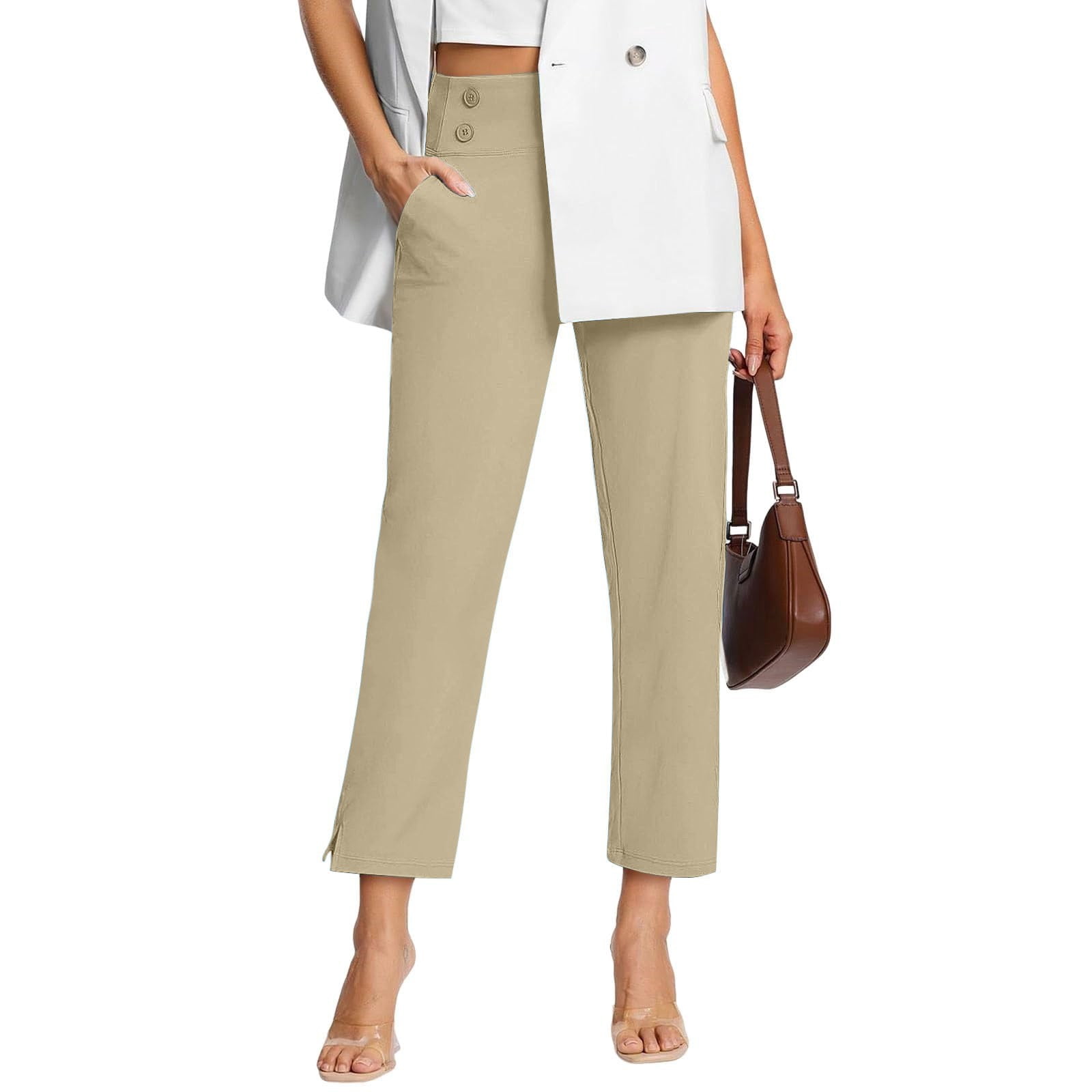 Brown Pants for Women High Waisted Crop Work Pants Summer Casual Slacks ...