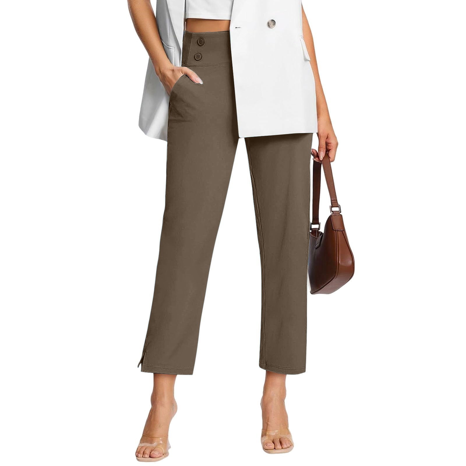 Brown Pants for Women High Waisted Crop Work Pants Summer Casual Slacks ...