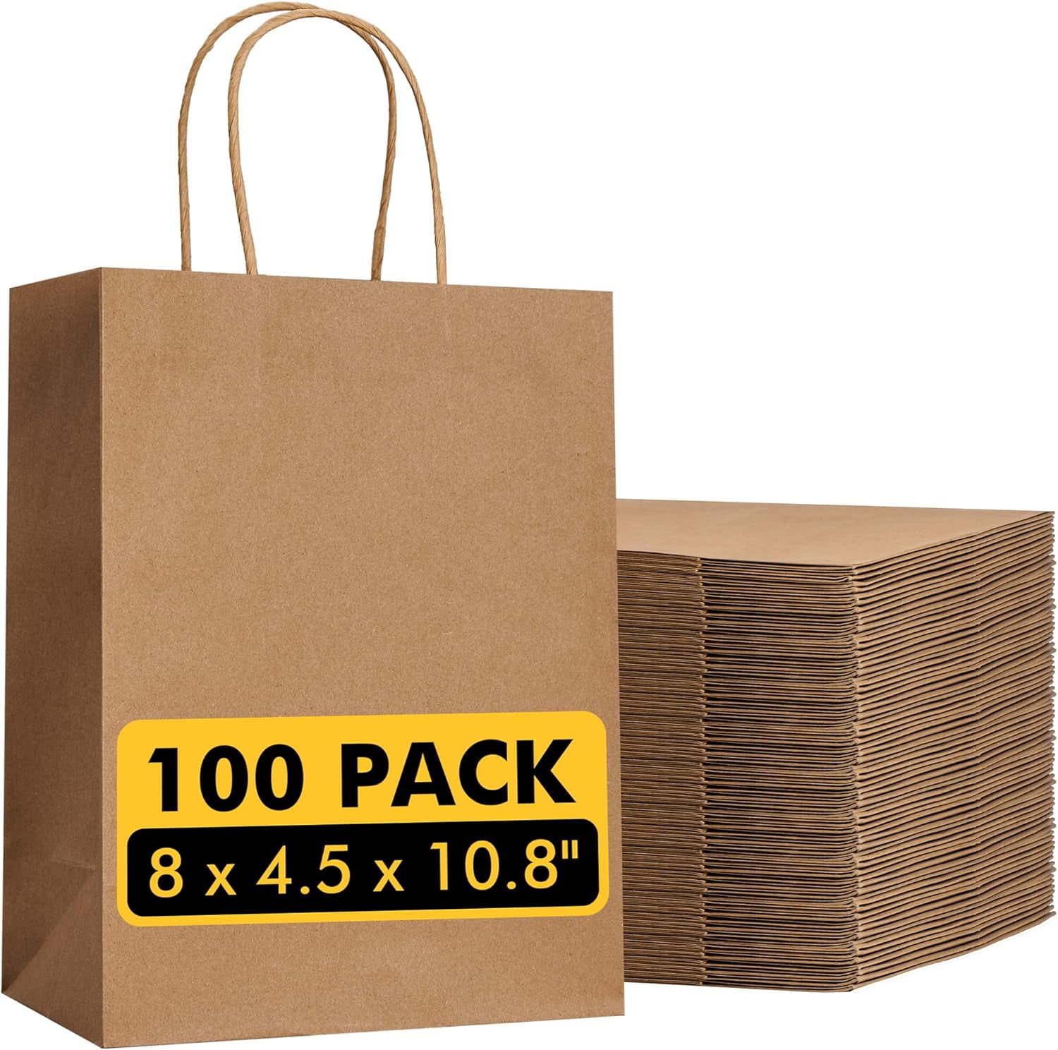 Brown Paper Bags with Handles Bulk 100 count 8x4.5x10.8 Inch Bags Bulk ...