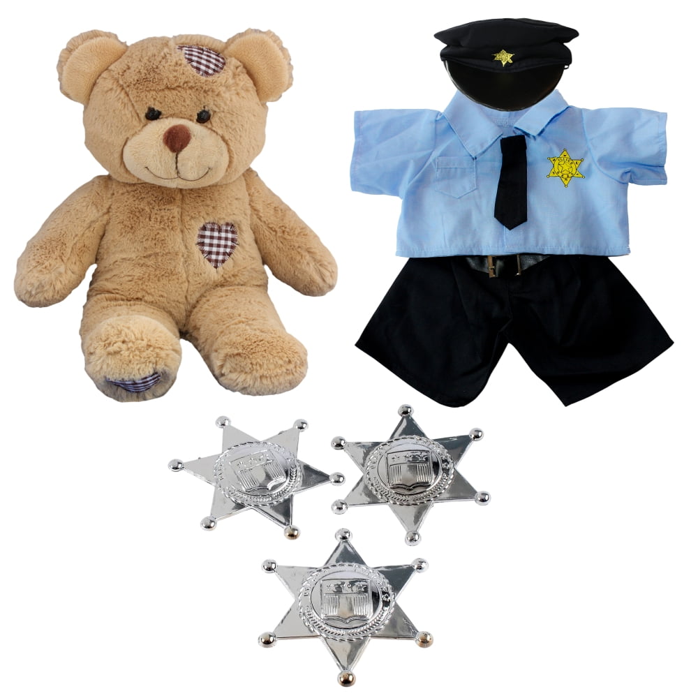 Brown Patches Bear 16-Inch Stuffed Animal with Policeman Outfit and ...
