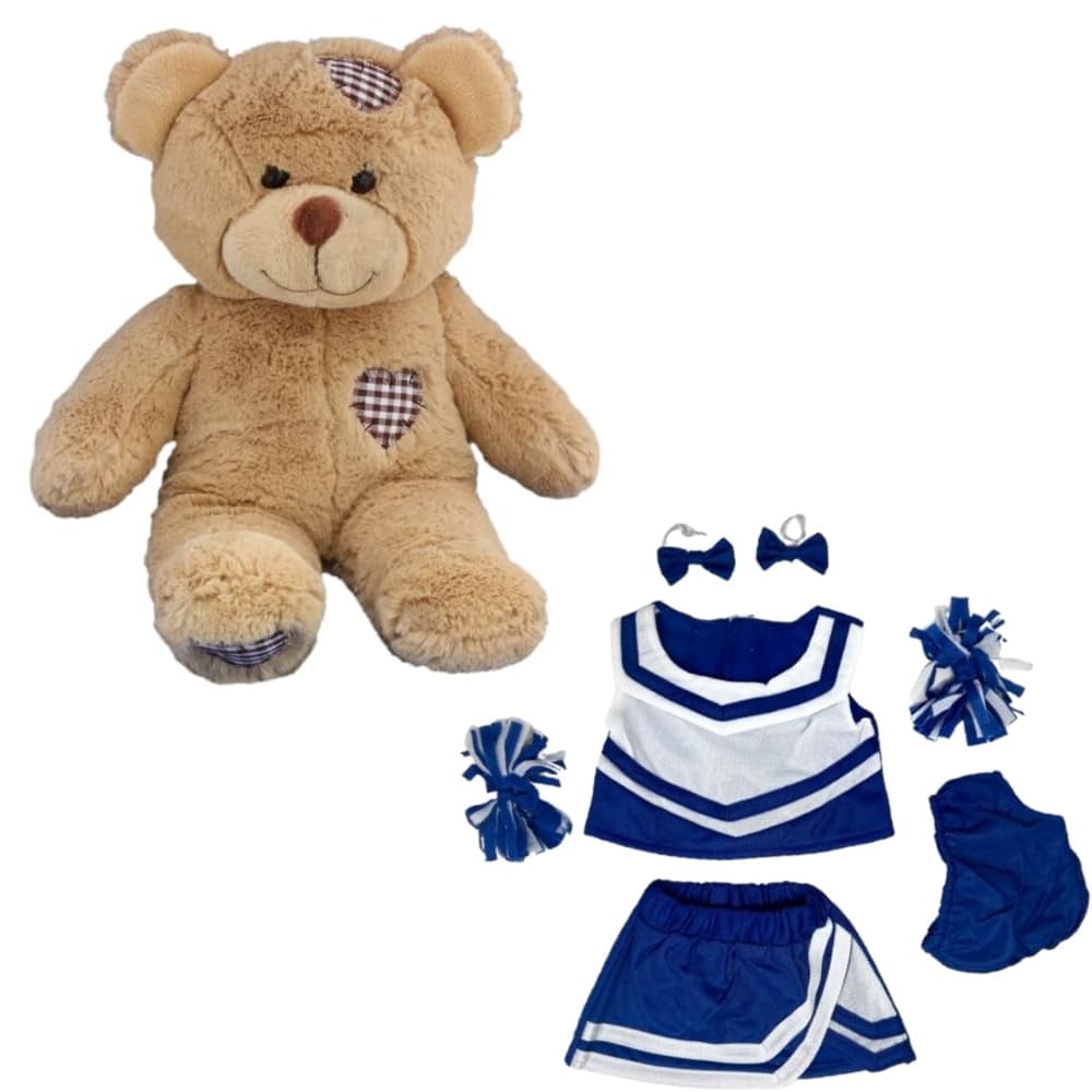 Brown Patches Bear 16-inch Stuffed Toy with Royal and White Cheerleader Uniform - Includes Top ...