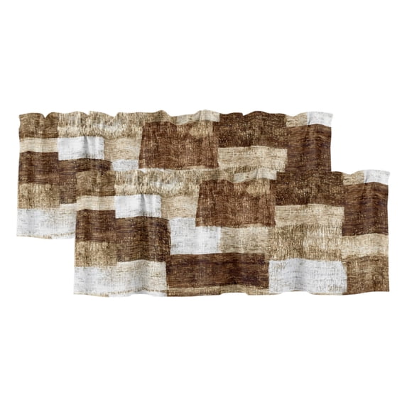 Brown Patchwork 2 Panels Kitchen Valance, Modern Abstract Dark Brown ...