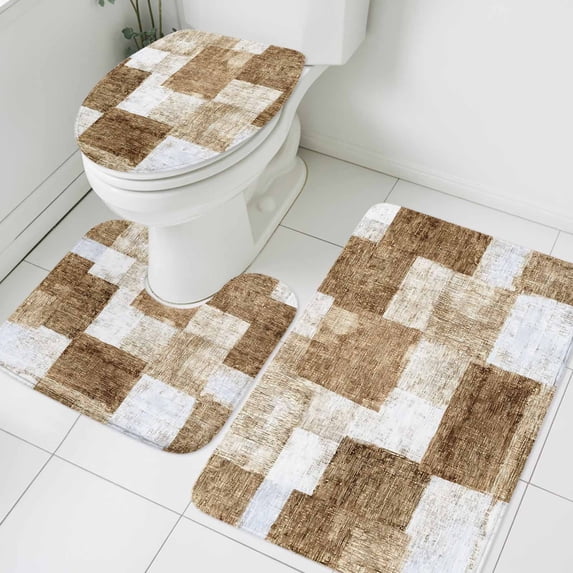 Brown Patchwork Bathroom Rugs Set Modern Abstract Light Brown Patchwork ...
