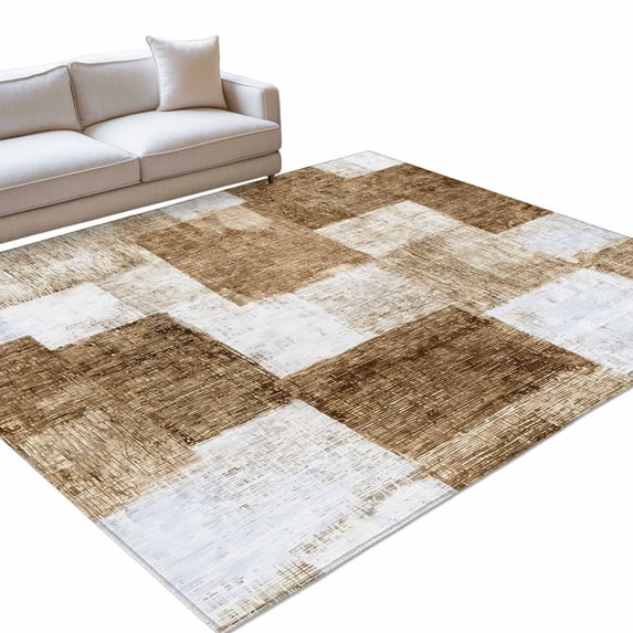 Brown Patchwork Large Area Rugs 6x9ft Modern Abstract Light Brown ...