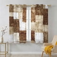 Brown Patchwork Sheer Curtains 39 Inch Long 2 Panels, Modern Abstract ...