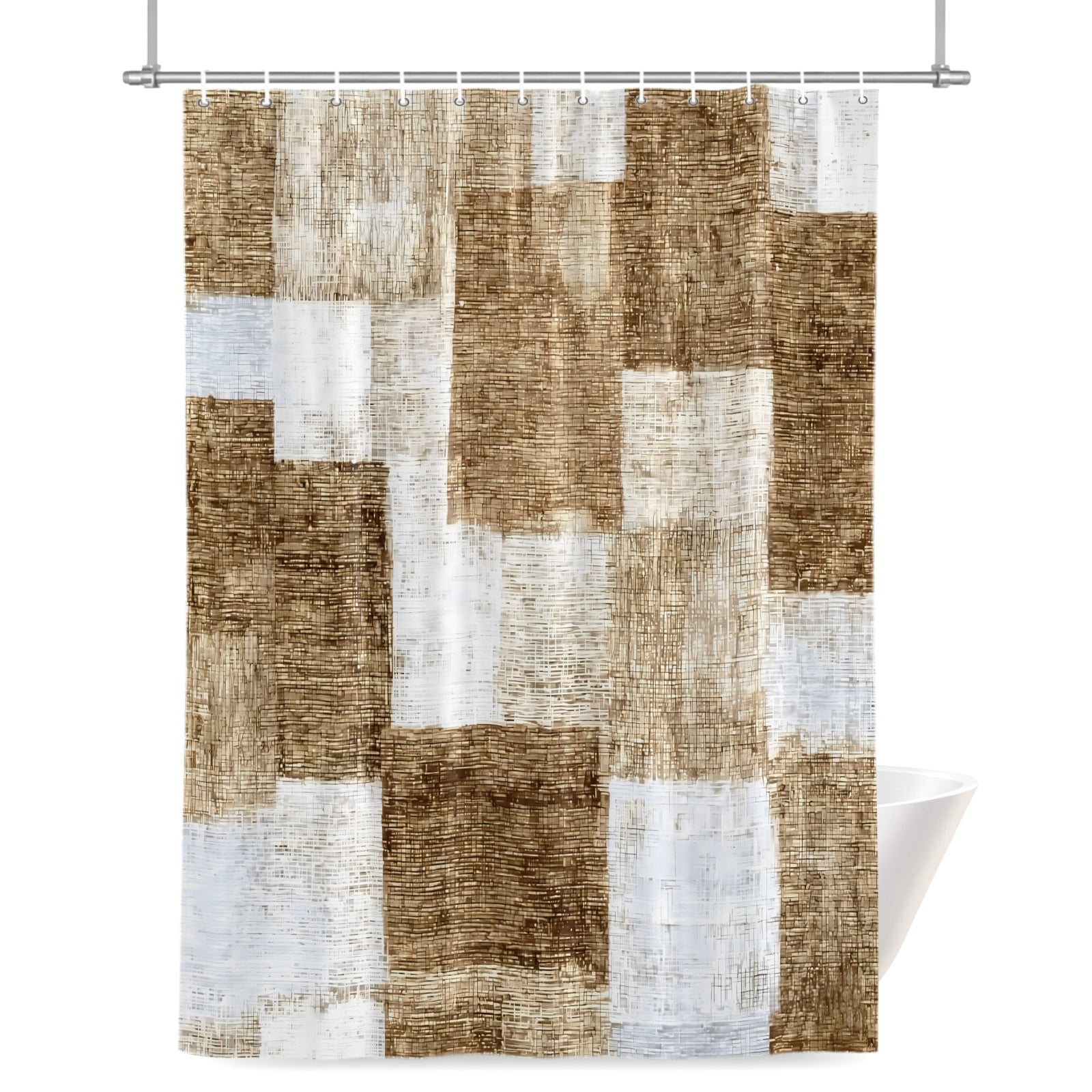 Brown Patchwork Shower Curtain, Modern Abstract Light Brown Patchwork ...
