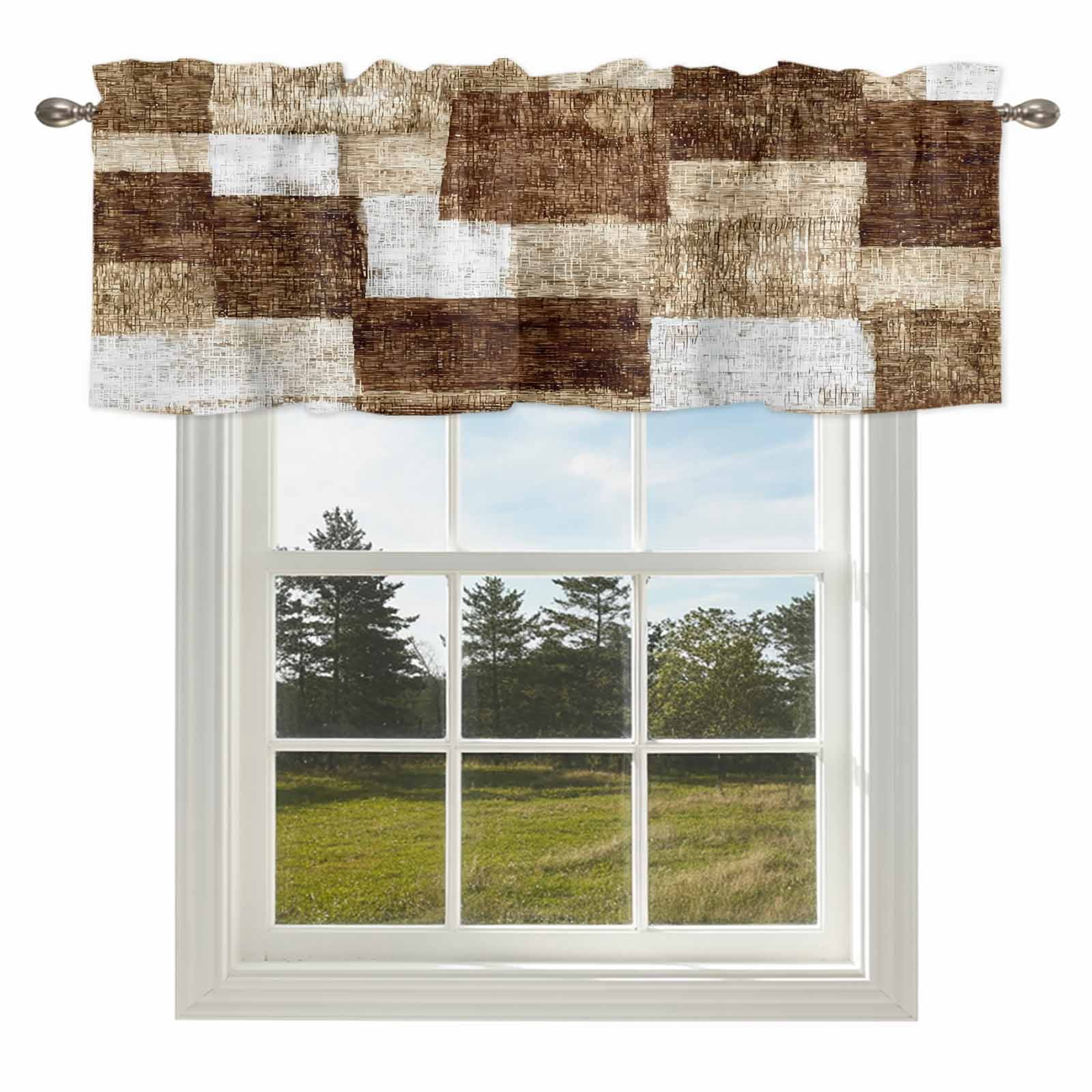 Brown Patchwork Valances for Windows, 60x18in, Modern Abstract Dark ...