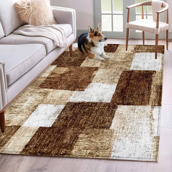 Brown Patchwork Washable Area Rug 4x6 Modern Abstract Dark Brown ...