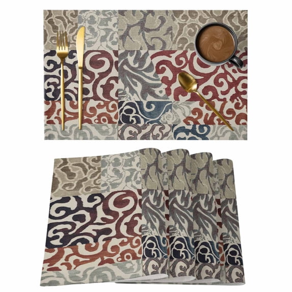 Brown Pattern Cotton Linen Placemats Set of 12, Retro Abstract Art ...
