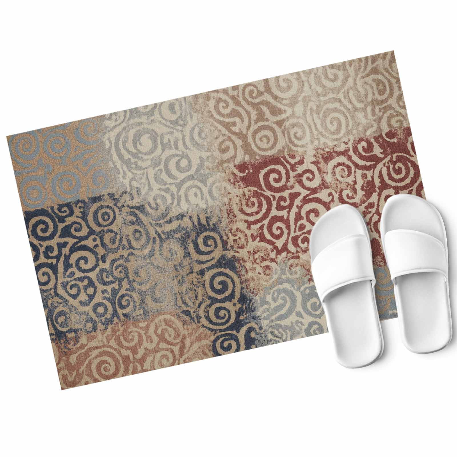 Brown Pattern Door Mat Retro Abstract Art Classic Brown Red Blue ...