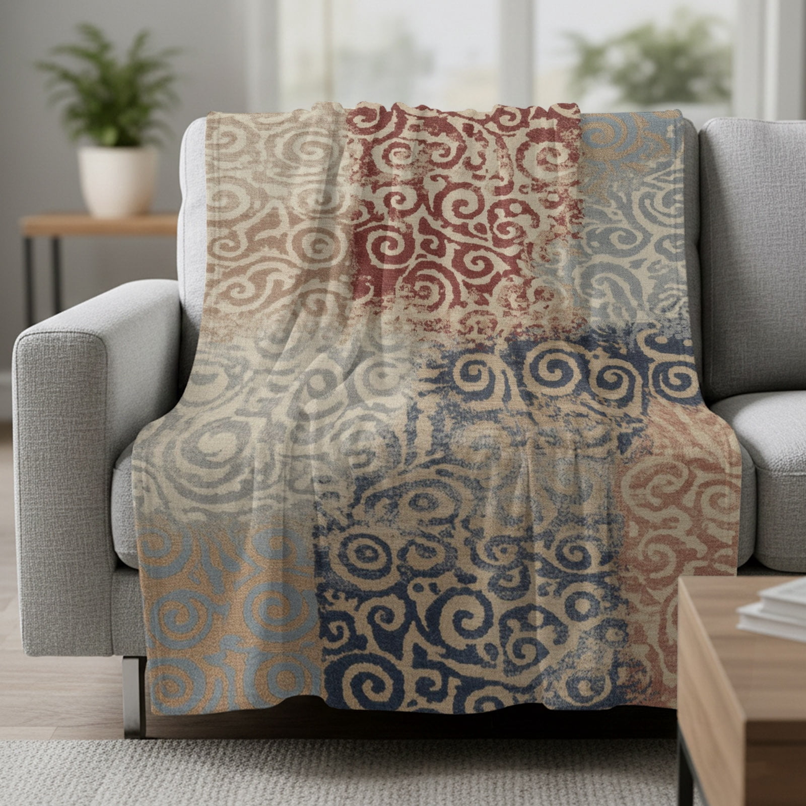 Brown Pattern Fleece Throw Blanket Retro Abstract Art Classic Brown Red ...