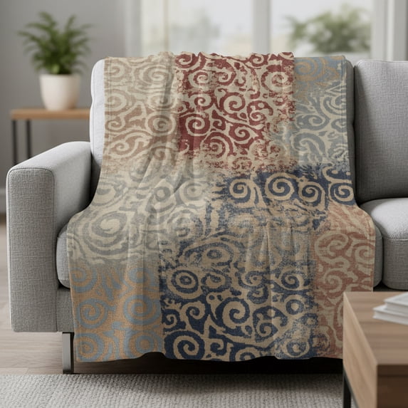 Brown Pattern Fleece Throw Blanket Retro Abstract Art Classic Brown Red ...