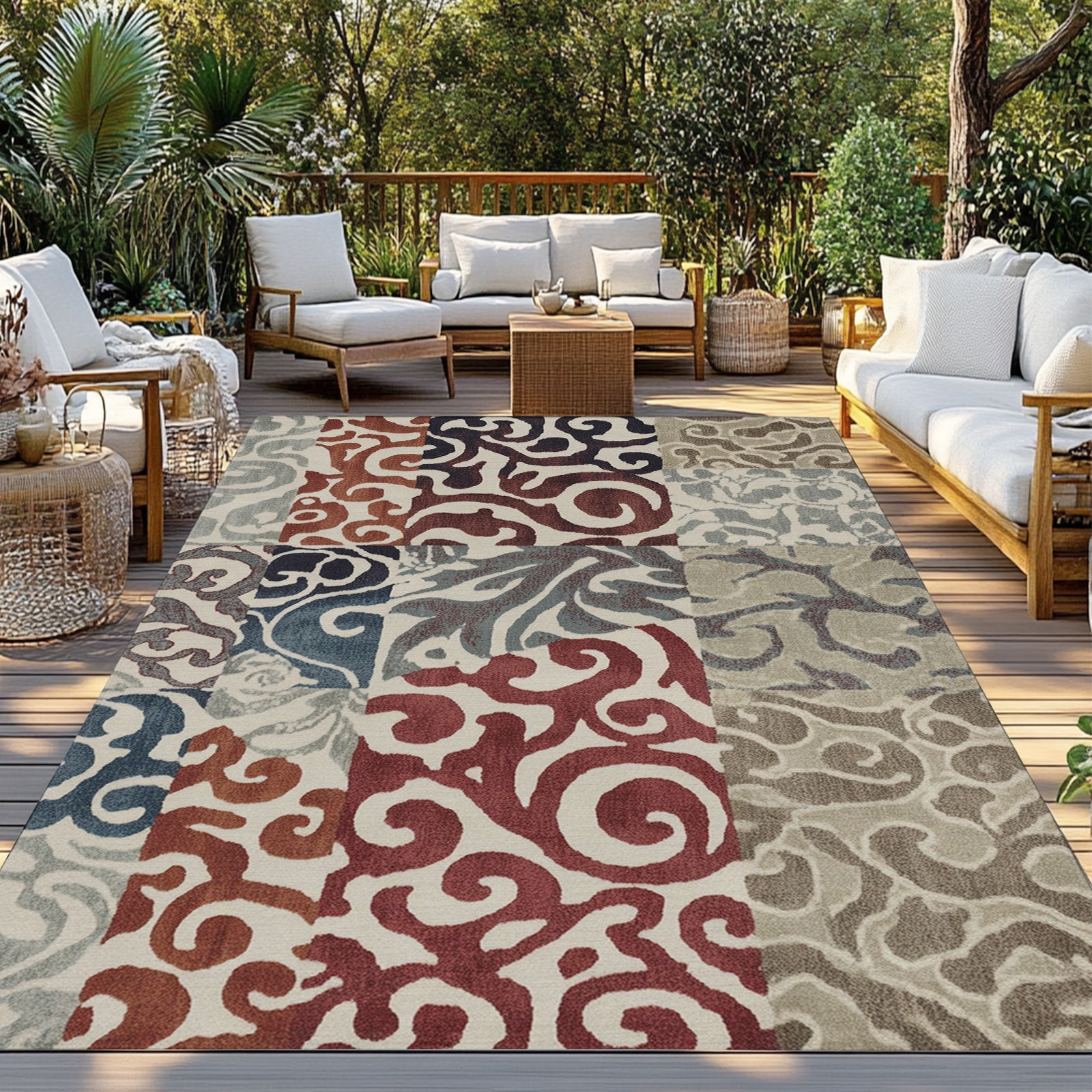 Brown Pattern Indoor Outdoor Rugs 3x5 Ft, Retro Abstract Art Classic ...