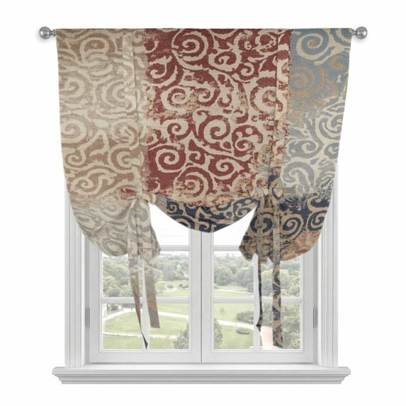 Brown Pattern Tie Up Curtains, Retro Abstract Art Classic Brown Red ...