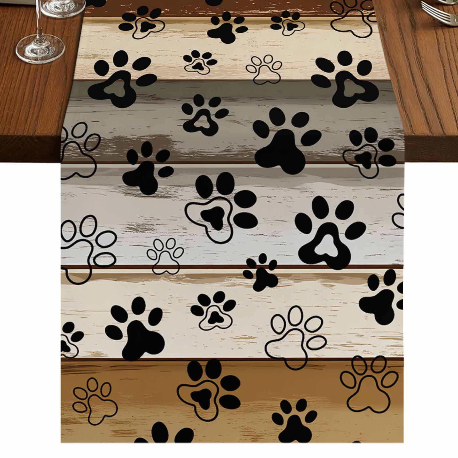 Brown Paw Print 36 Inch Table Runner, Vintage Farmhouse Country Wooden ...