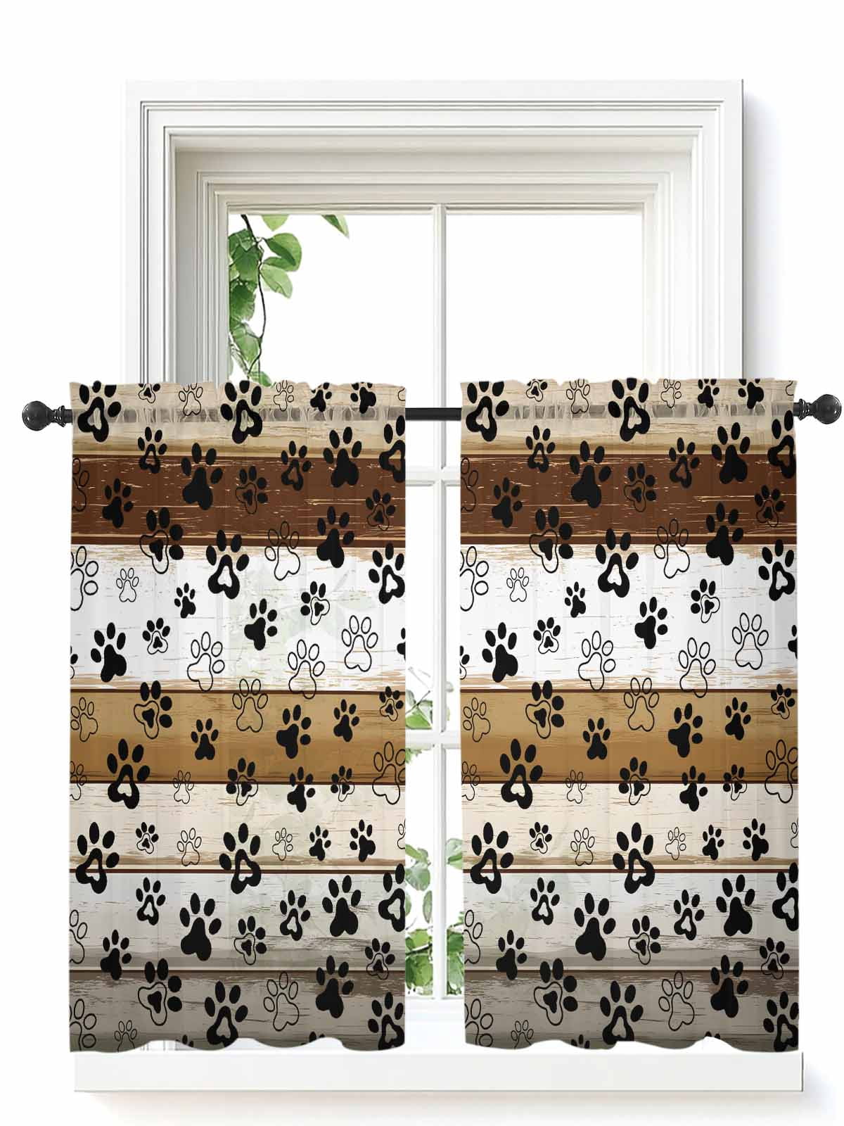 Brown Paw Print Curtains 54 Inch Length,Sheer Curtains for Bedroom ...