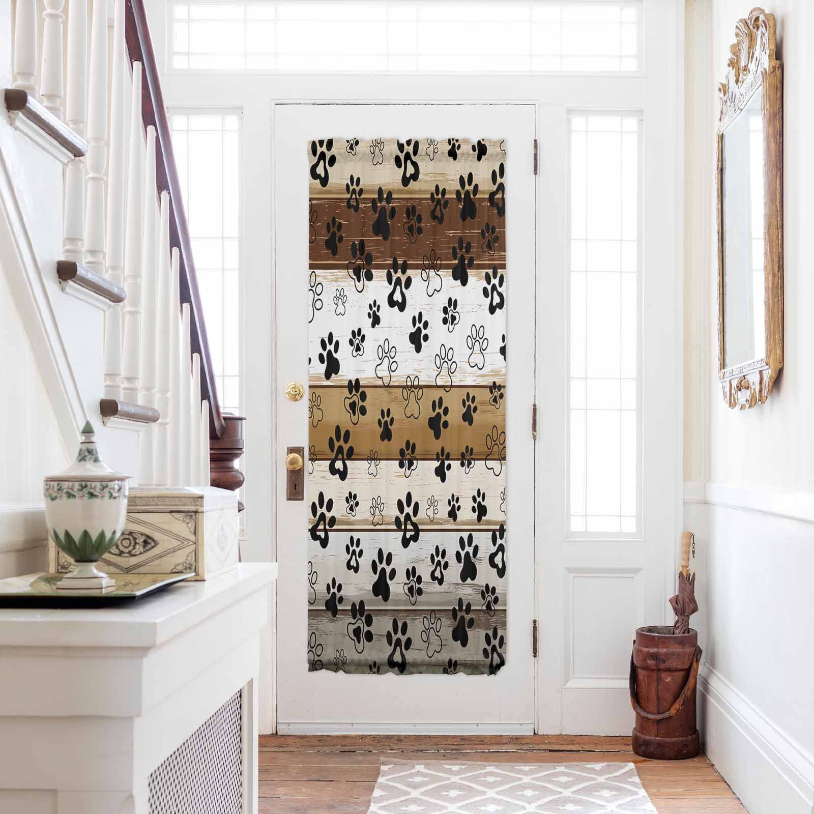Brown Paw Print Door Curtains for Door Window, French Sidelight Front ...