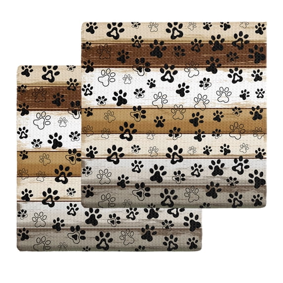 Brown Paw Print Kitchen Dish Towels for Drying Dishes Set of 2, Vintage ...