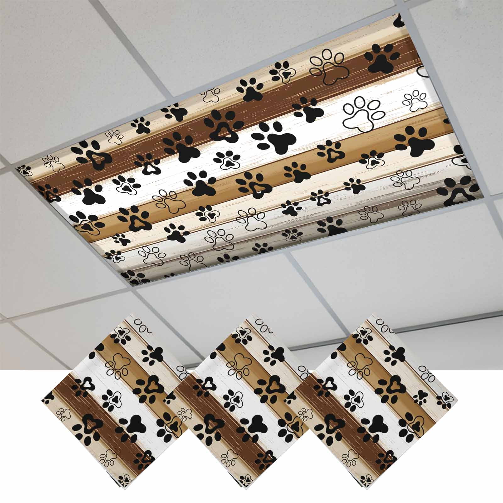Brown Paw Print Magnetic Fluorescent Light Covers for Ceiling Lights ...