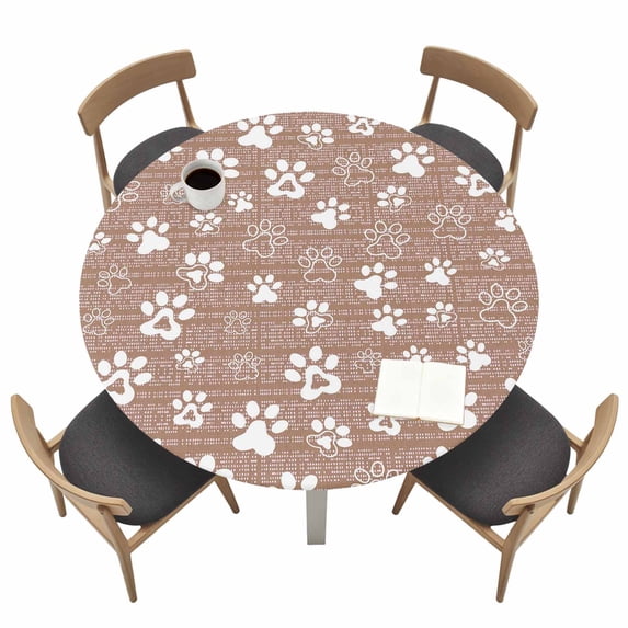 Brown Paw Print Round Fitted Table Cover Modern Classic Gray White ...