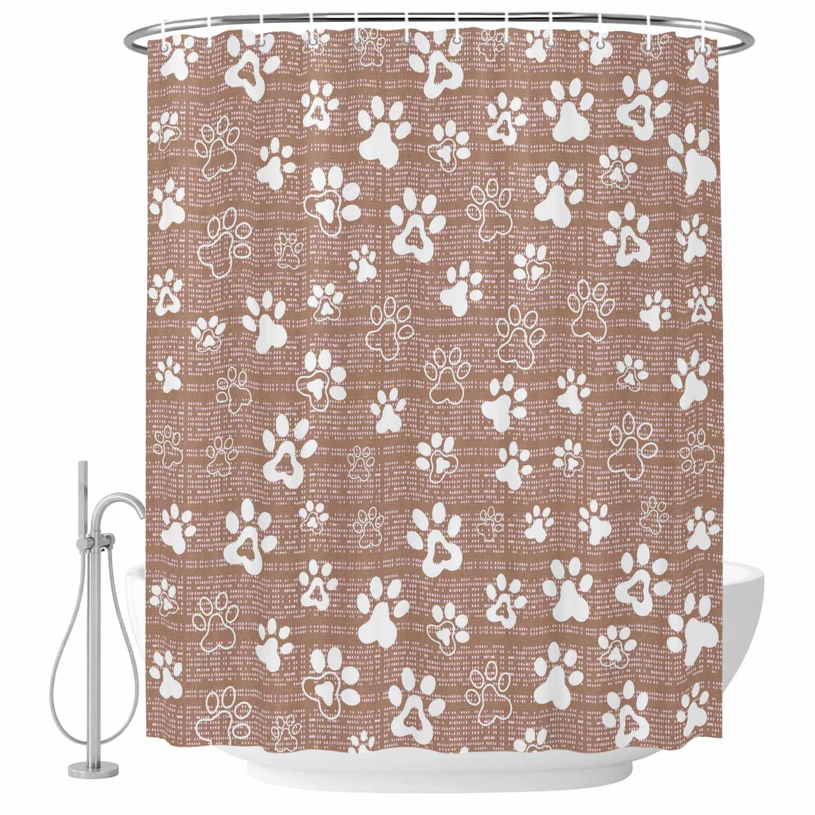Brown Paw Print Shower Curtain, 48"x72", Modern Classic Gray White ...