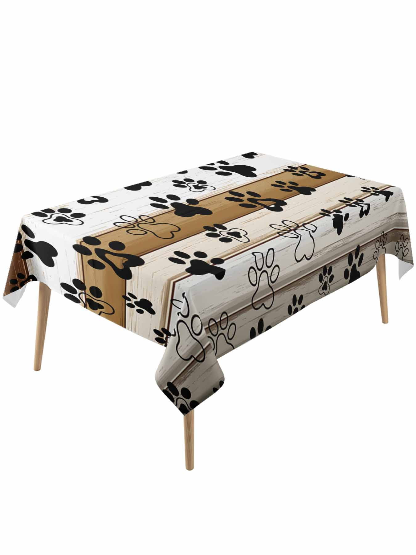 Brown Paw Print Table Cloth, Vintage Farmhouse Country Wooden Grain ...