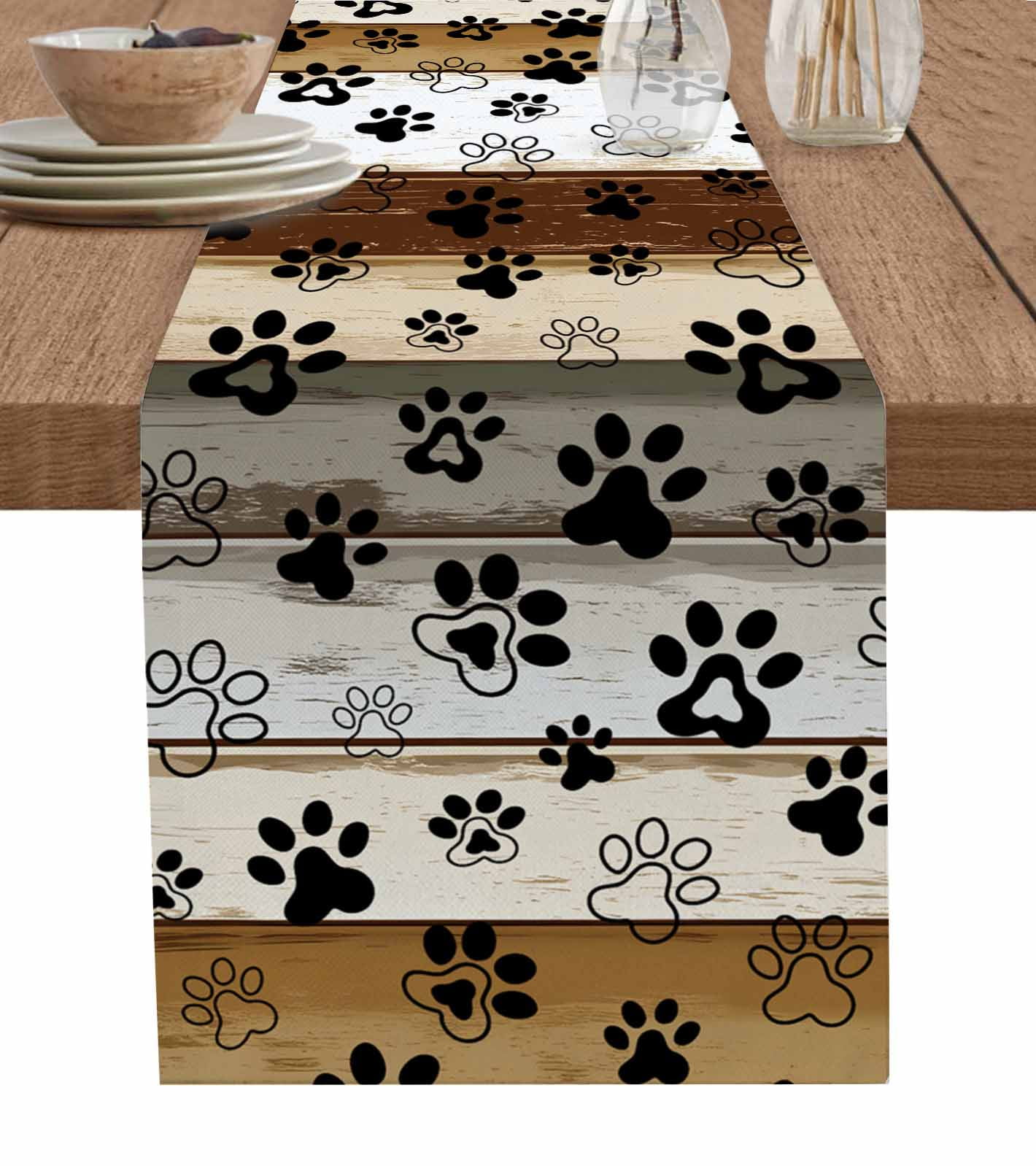 Brown Paw Print Table Runner 72 Inches, Vintage Farmhouse Country ...