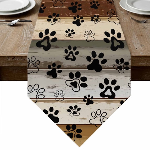 Brown Paw Print Table Runner Linen Burlap Table Runner 36 Inches Small ...