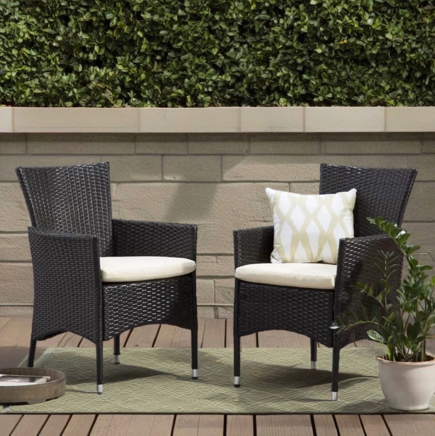 Brown Pe Wicker Outdoor Dining Chairs Set of 2 - All-Weather Rattan ...