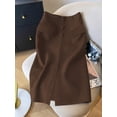 Brown Pencil Skirt With Front Button Closure And Front Split Hem ...