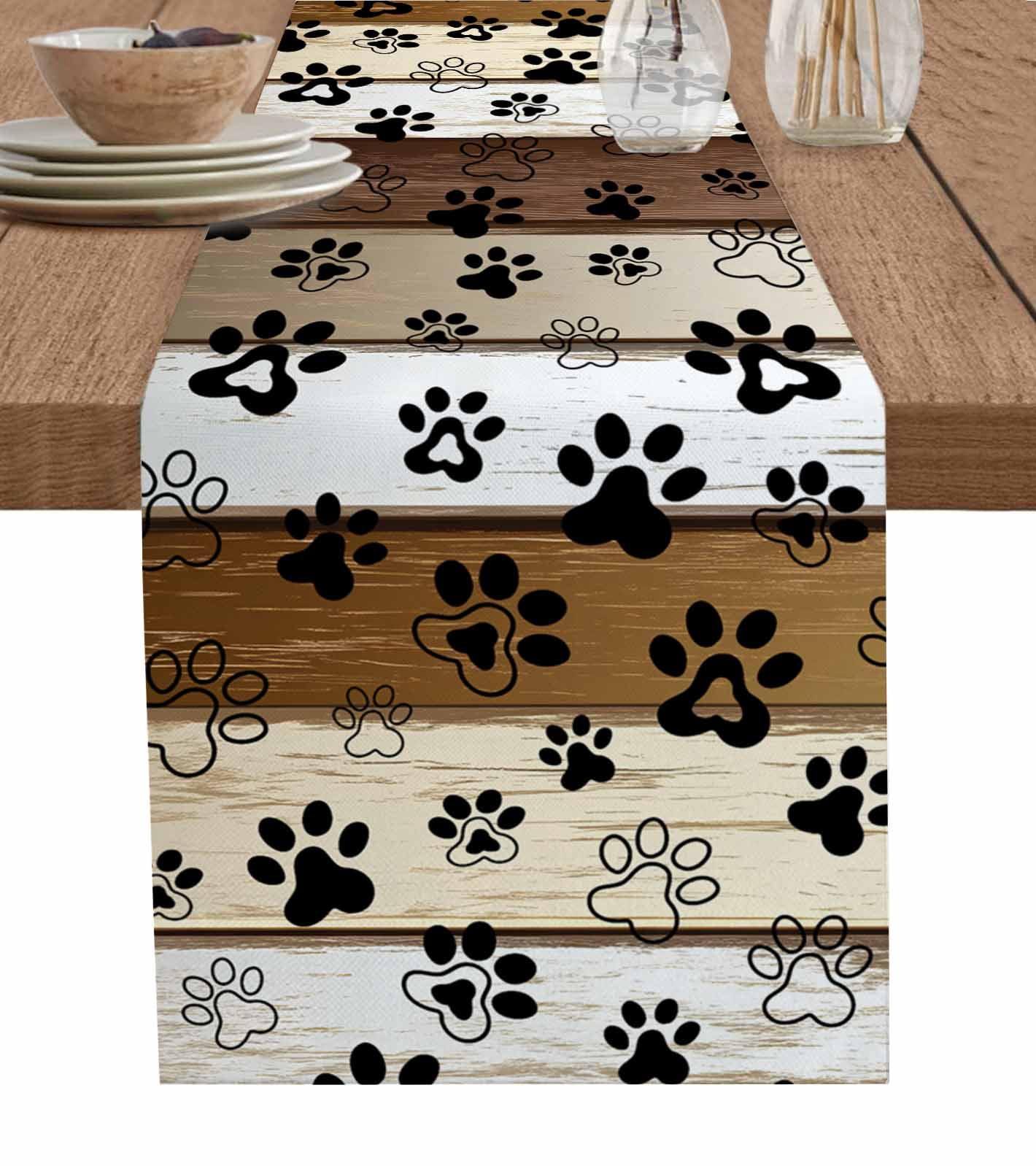 Brown Pet Paw Print Table Runner 72 Inches, Vintage Farmhouse Rustic ...