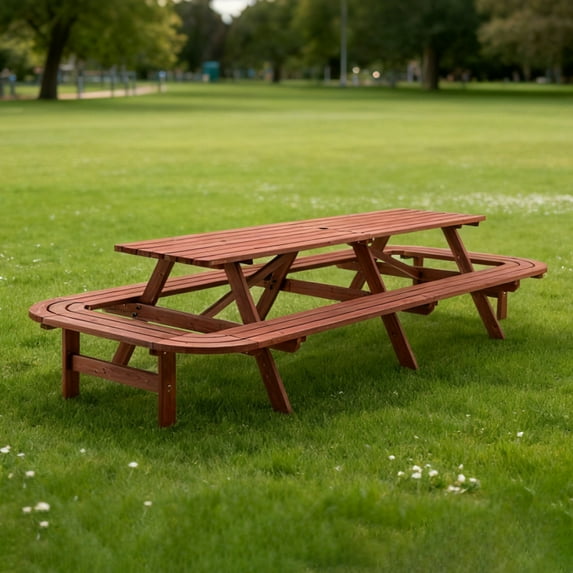 Brown Picnic Table with Benches for 14-16 Persons, Nearly 8-Foot Long ...