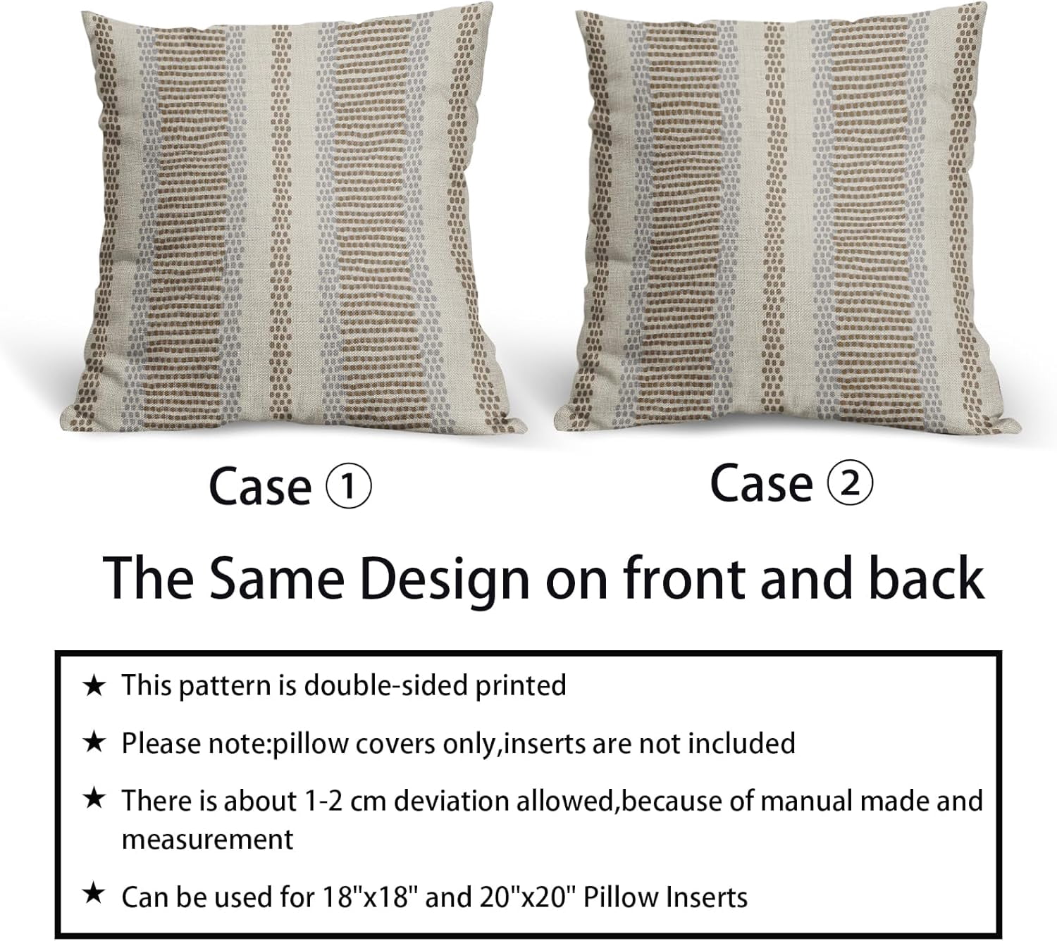 Brown Pillow Covers 22x22 Set of 2 Gray Grey Dot Print Striped ...