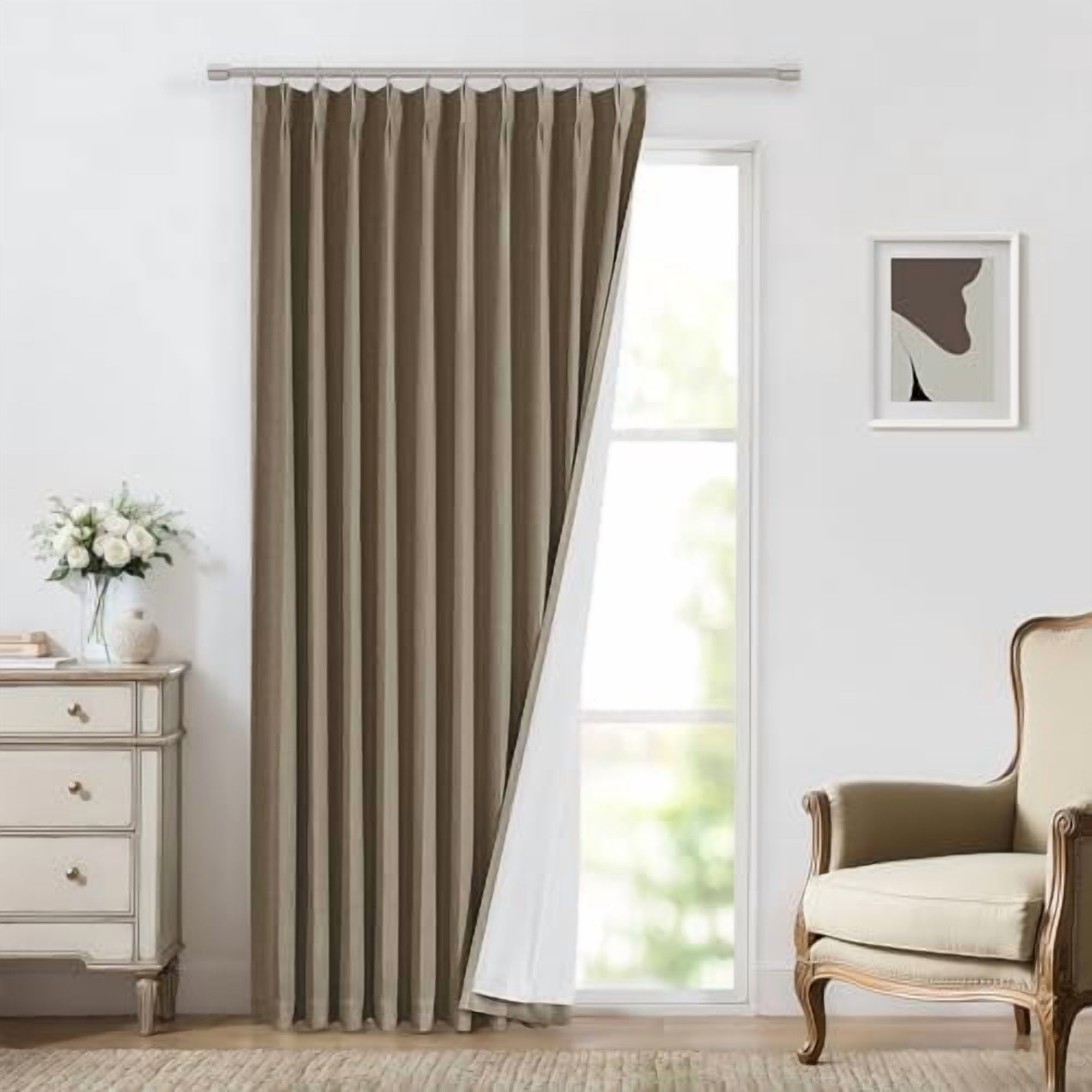 Brown Pinch Pleated Full Blackout Curtains Linen Blended 60" Wide ...