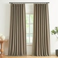 Brown Pinch Pleated Full Blackout Curtains Linen Blended Room Darkening ...