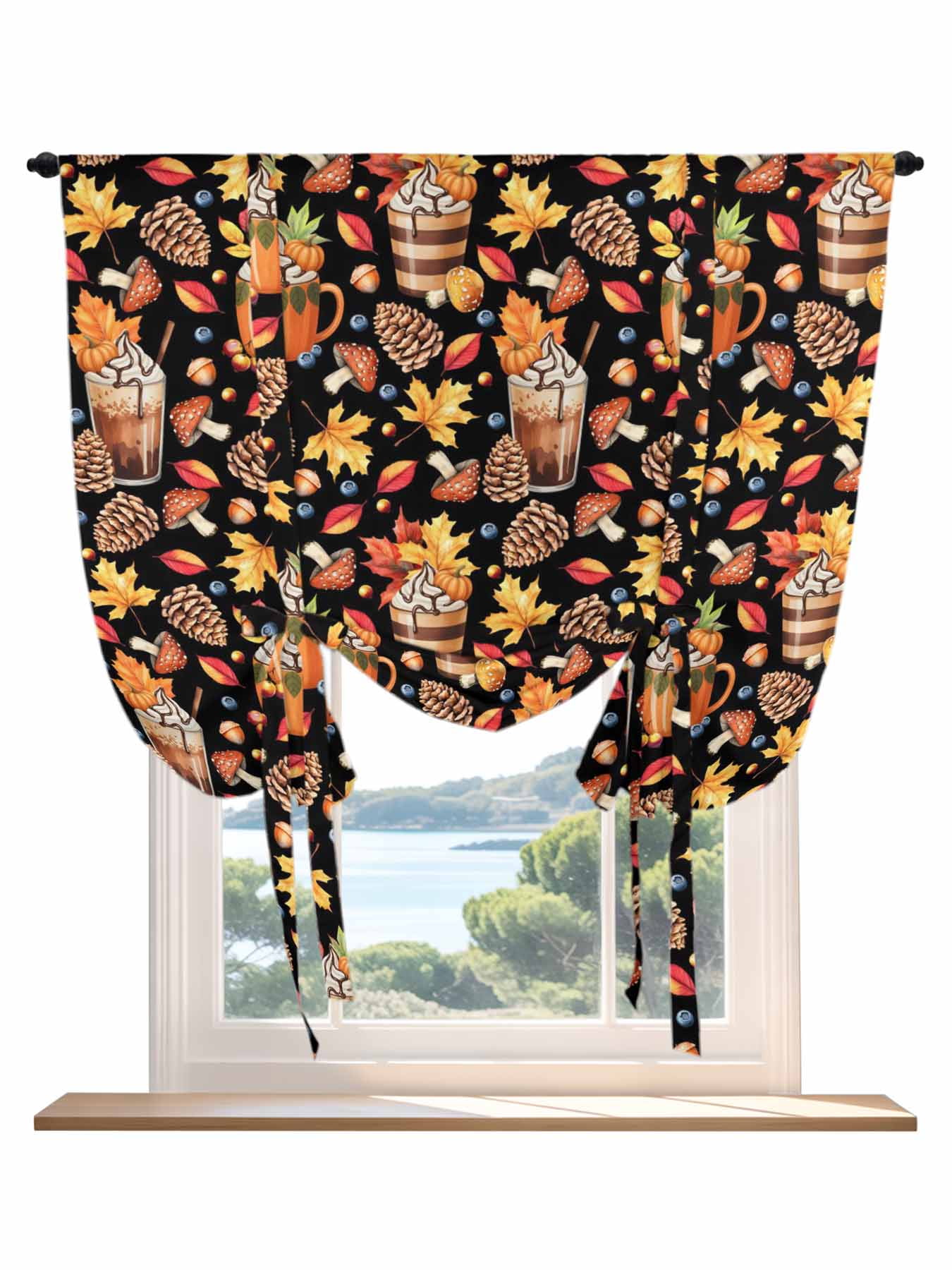 Brown Pine Cones Tie Up Curtains for Windows 54 Inch Length Balloon ...