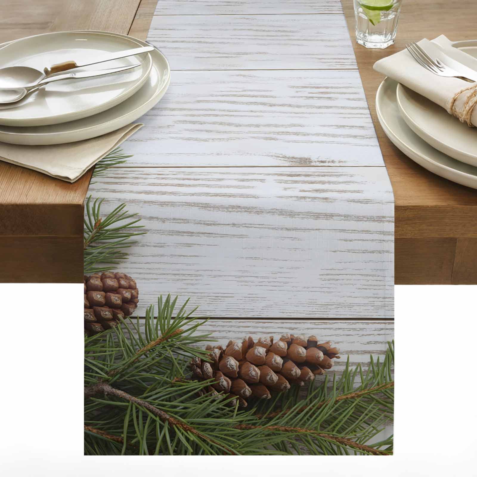 Brown Pine Fruit Cotton Linen Table Runner Vintage Country Pine Needles ...