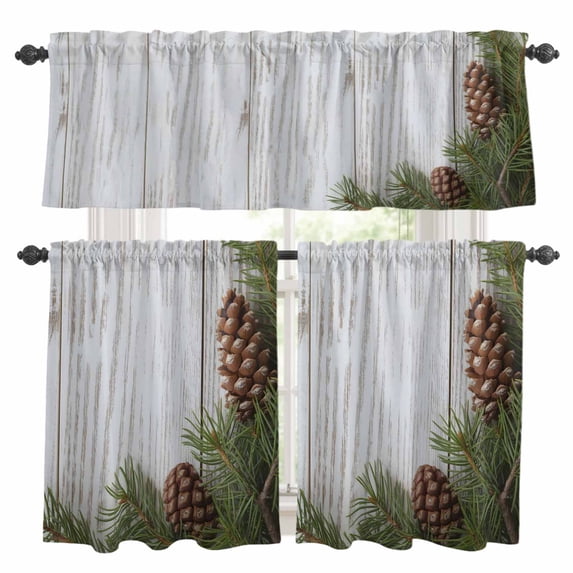 Brown Pine Fruit Kitchen Curtains Set for Windows, Vintage Country Pine ...