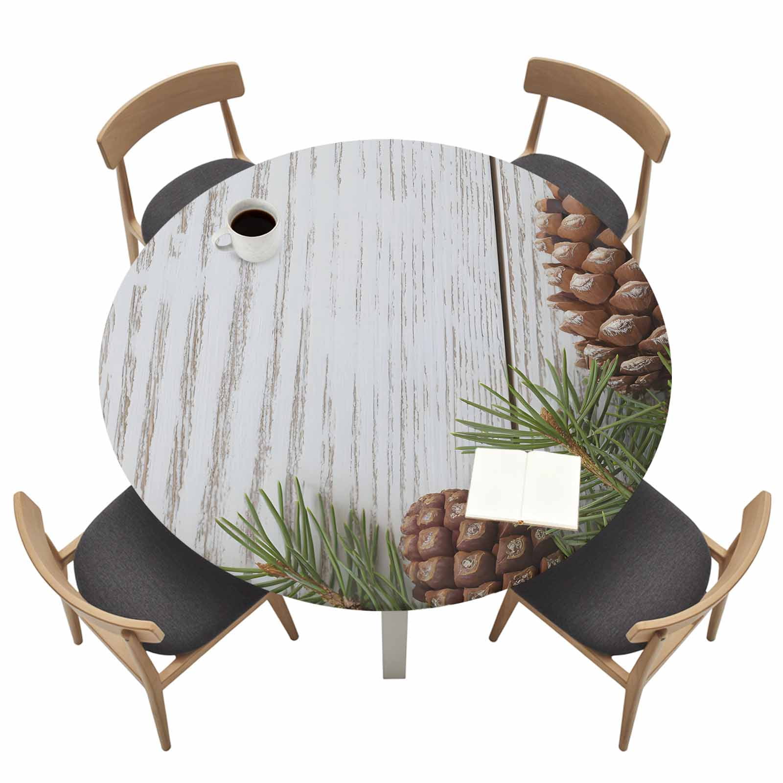 Brown Pine Fruit Round Fitted Tablecloth with Elastic Edge Vintage ...