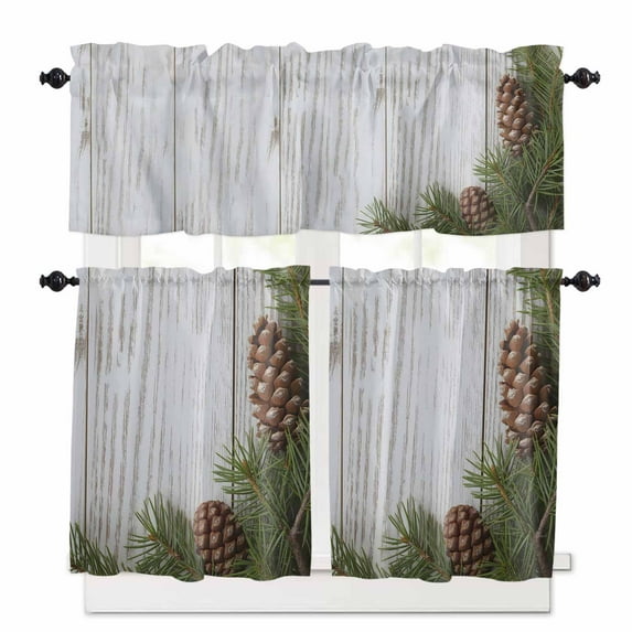 Brown Pine Fruit Window Curtains Valance Set of 3 Vintage Country Pine ...